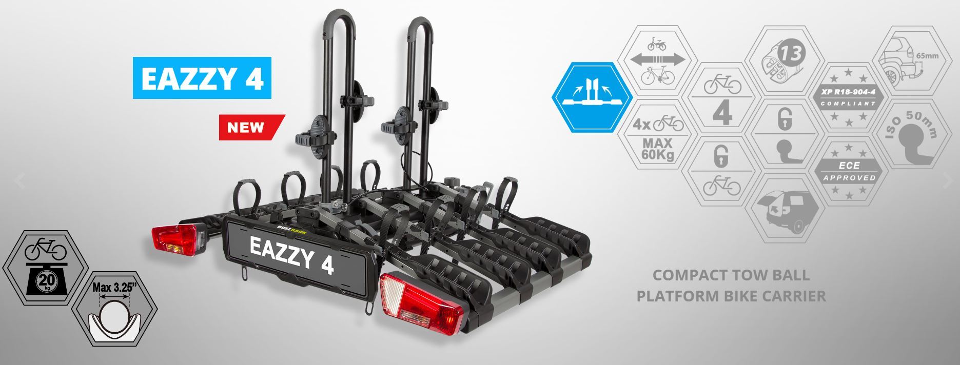 BUZZ RACK Eazzy 4 (Tow ball) 4 Bike Platform Rack | Westernport Bicycle ...